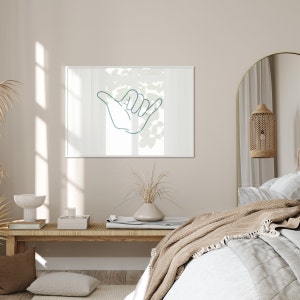 Coastal Shaka Hand Sign Art Print Trendy Beachy Blue Wall Art Aesthetic ...