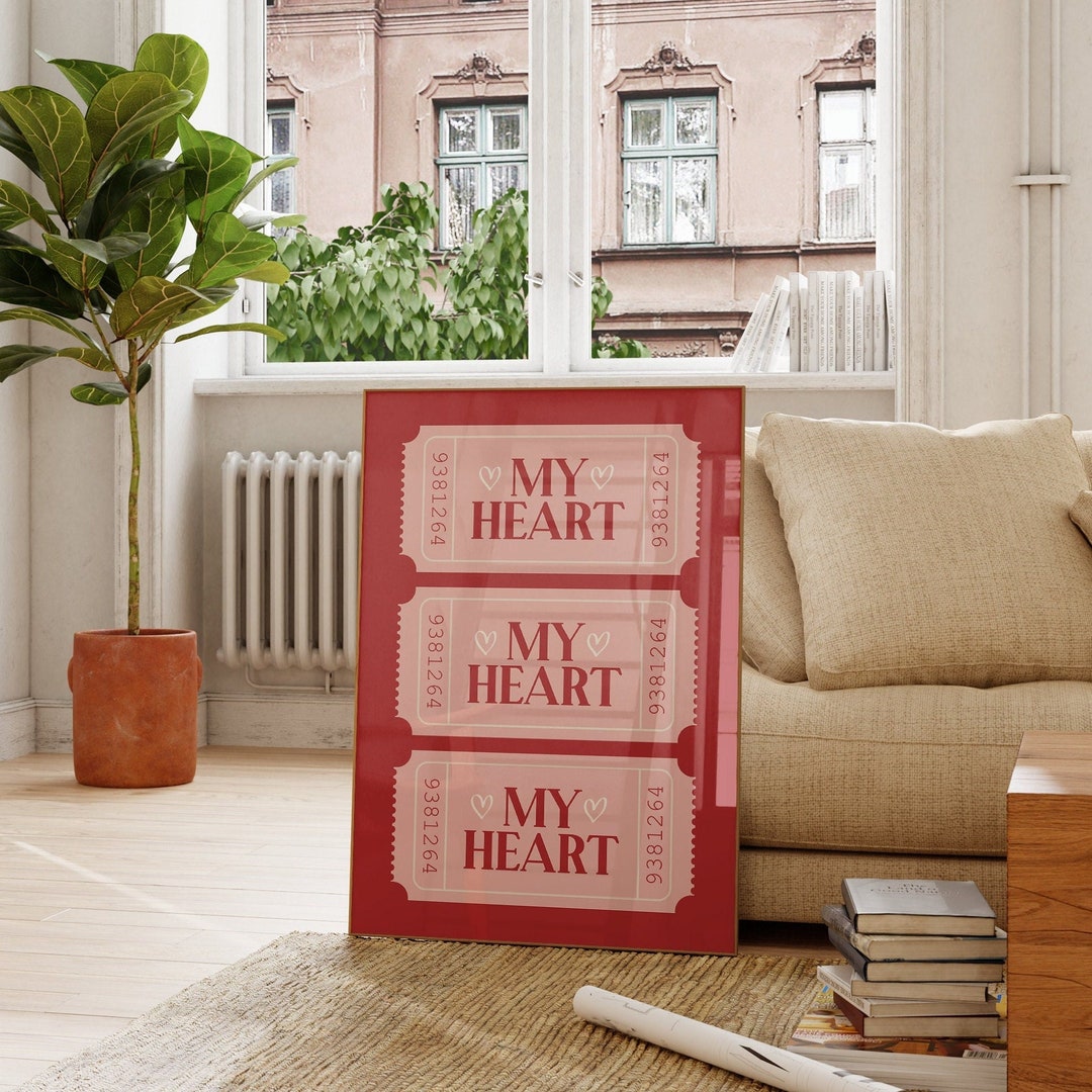 Trendy My Heart Ticket Print Red Valentines Day Decor Cute Valentines ...