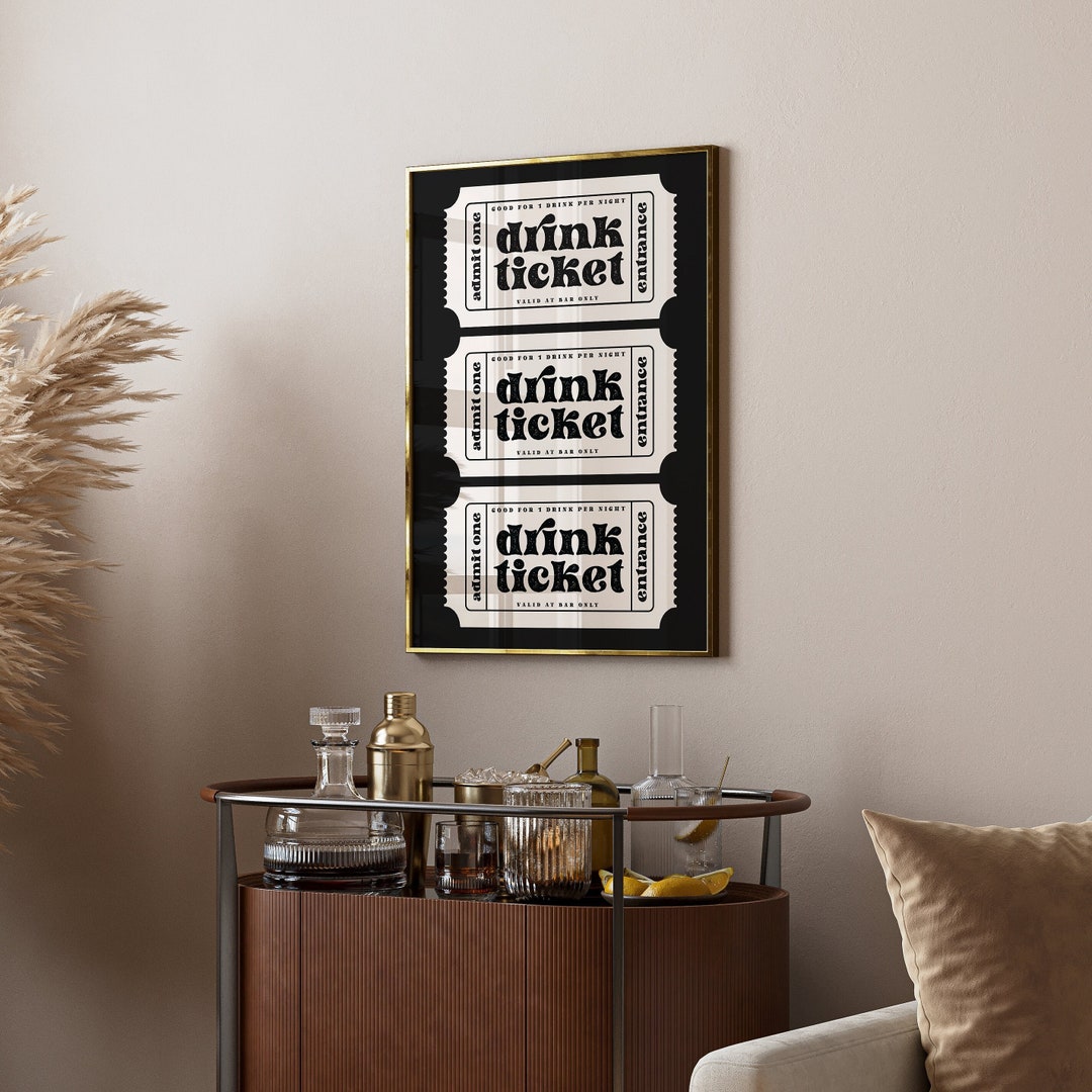 Drink Ticket Poster Bar Cart Art Cocktail Print Trendy Retro - Etsy