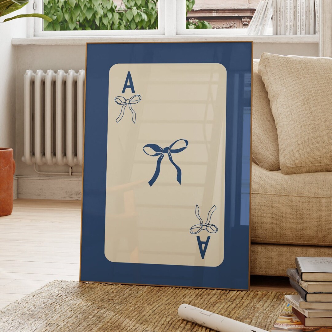 Blue Ace of Bows Card Print, Preppy Wall Art, Coastal Cowgirl, Ace Card ...