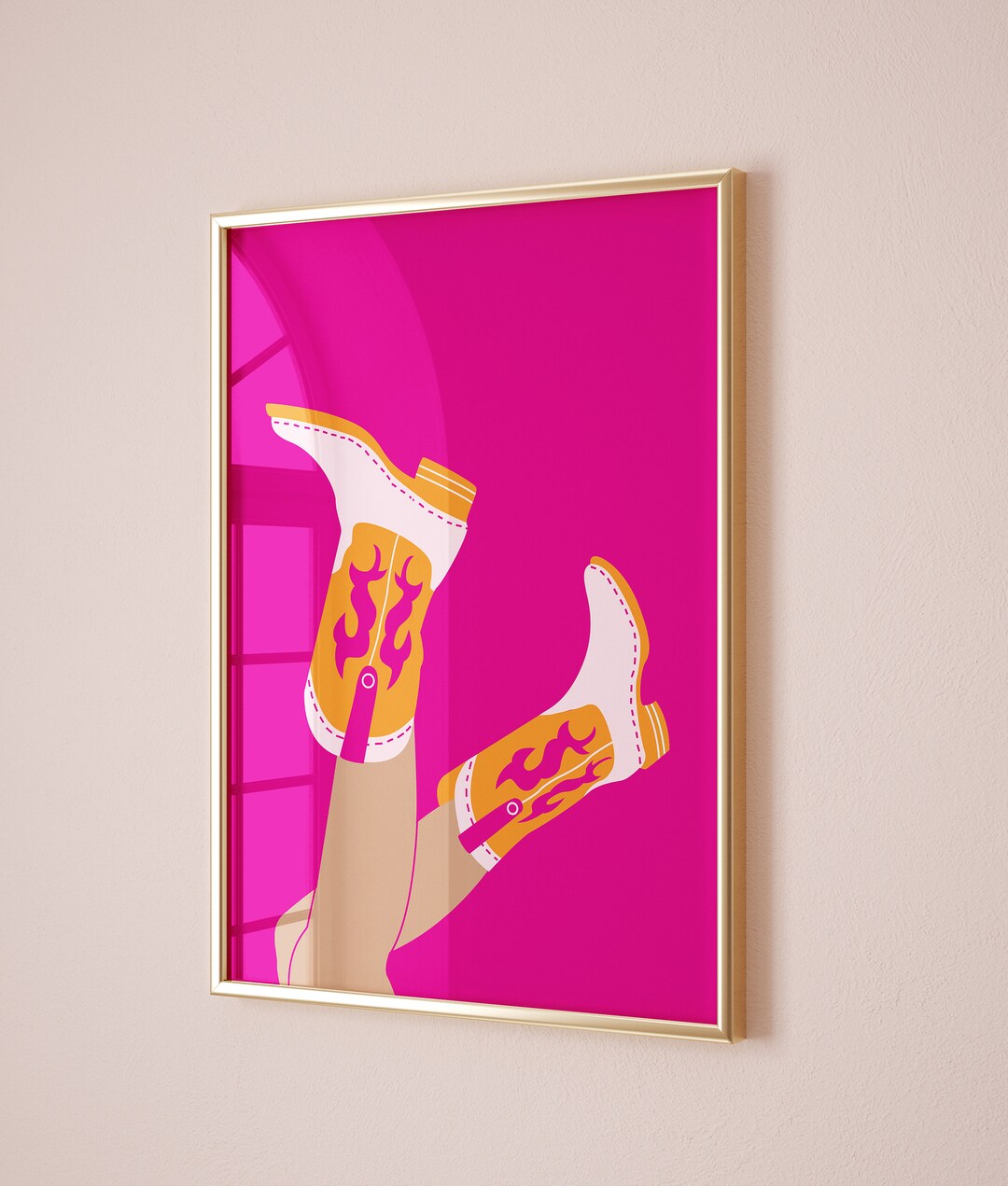 Pink Cowgirl Boots Prints Orange Pink Aesthetic College Apartment Wall ...