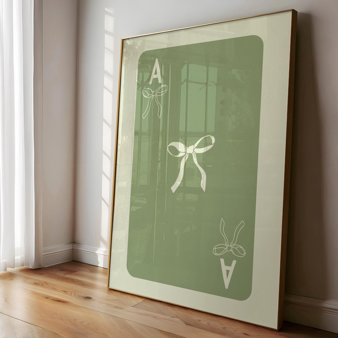 Playing Card Print, Sage Green Bows Poster, Ace of Bows Coquette Decor ...