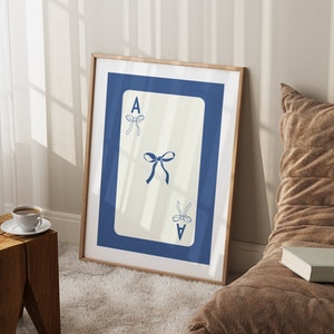 Blue Ace of Bows Card Print, Preppy Wall Art, Coastal Cowgirl, Ace Card ...