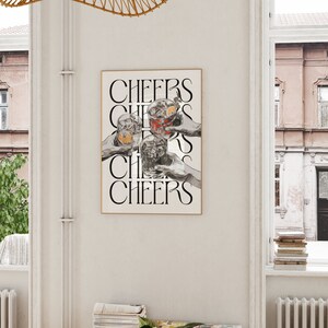 Cheers Print Bar Cart Decor Aesthetic, Abstract Neutral Black White Prints, Cheers Bar Cart Art ...