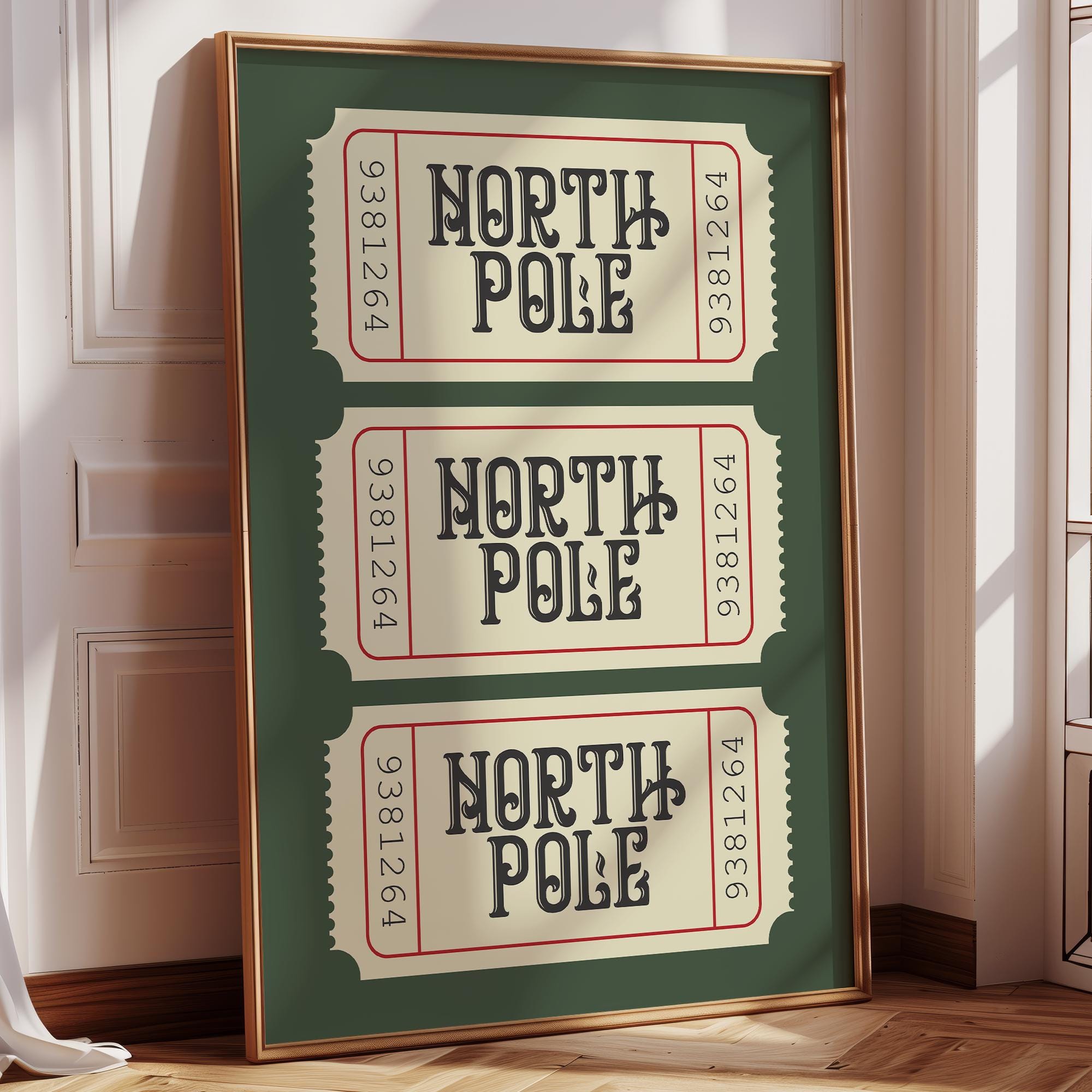 North Pole Ticket Christmas Wall Art, Funky Holiday Decor (digital ...