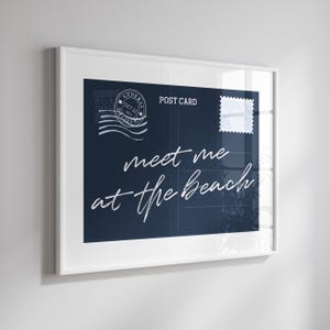 Meet Me at the Beach Post Card Print, Trendy Coastal Wall Art, Navy ...
