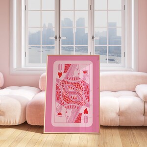 Queen of Hearts Playing Card Prints | Pink and Red Wall Art | Preppy ...