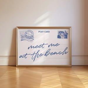 Meet Me at the Beach Post Card Print, Trendy Coastal Wall Art, Navy ...