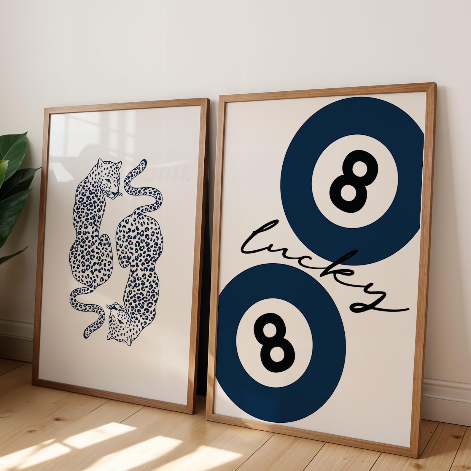 Navy 8 Ball Poster Set, Blue Cheetah Print, Dorm Decor (digital ...