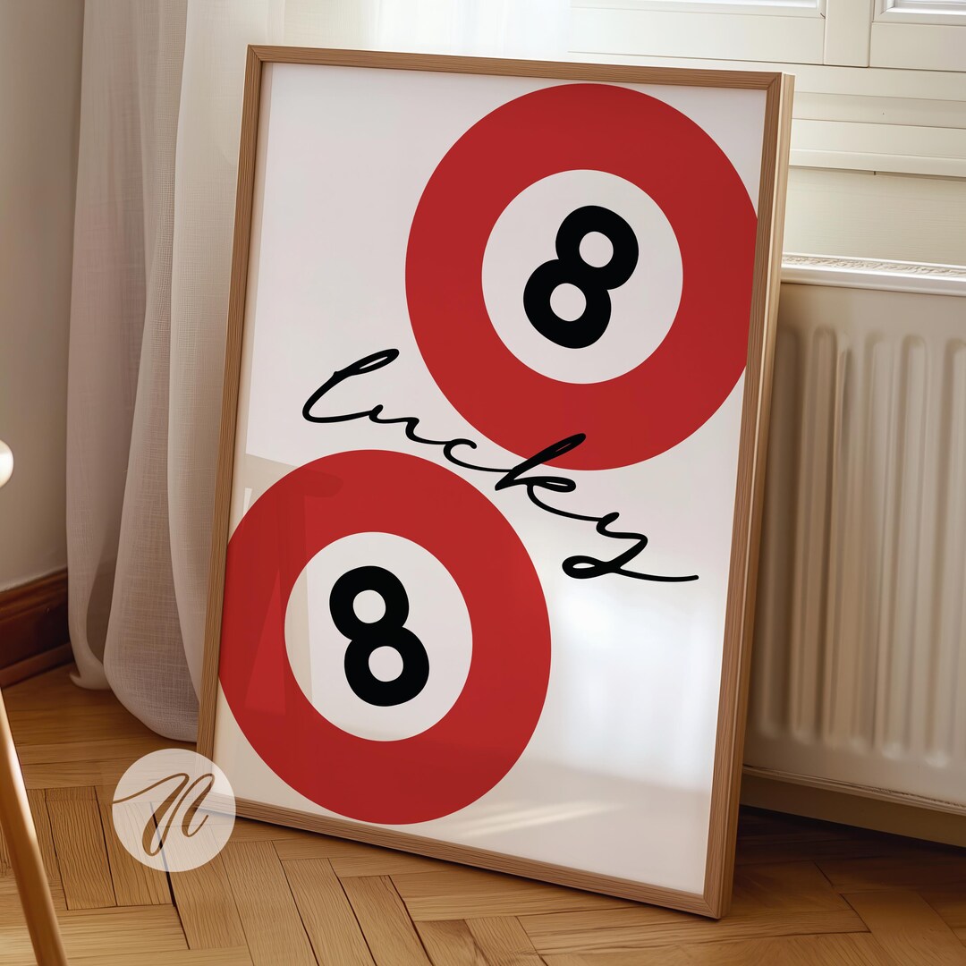 Red Retro 8 Ball Poster, Blue Cheetah Print, Red Vintage Pool Ball Wall ...