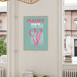 Malibu Beach Print Trendy Coastal Wall Art Pink and Blue Typography ...