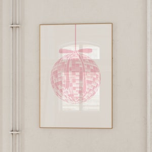 Pink Disco Ball Bow Print, Preppy Wall Art, Coquette Decor, Cute Mirror ...