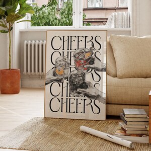 Cheers Print Bar Cart Decor Aesthetic, Abstract Neutral Black White Prints, Cheers Bar Cart Art ...
