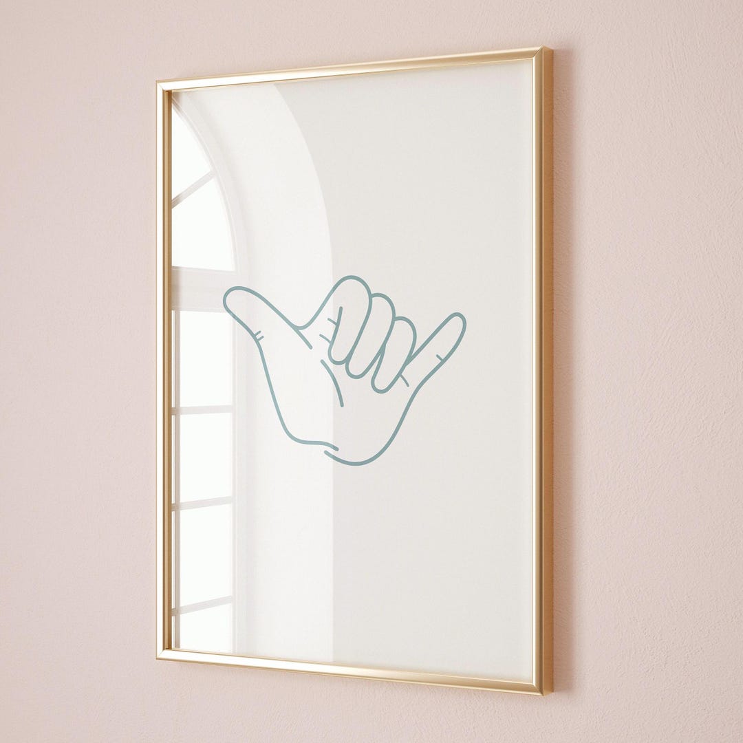 Coastal Shaka Hand Sign Art Print, Trendy Beachy Blue Wall Art, Surf ...