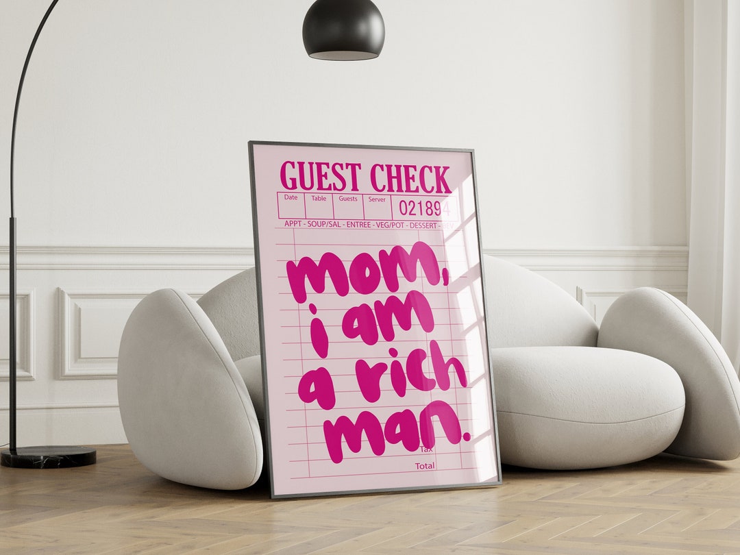 Mom I Am a Rich Man Poster, Bar Cart Art Print Cocktail Decor, Preppy ...