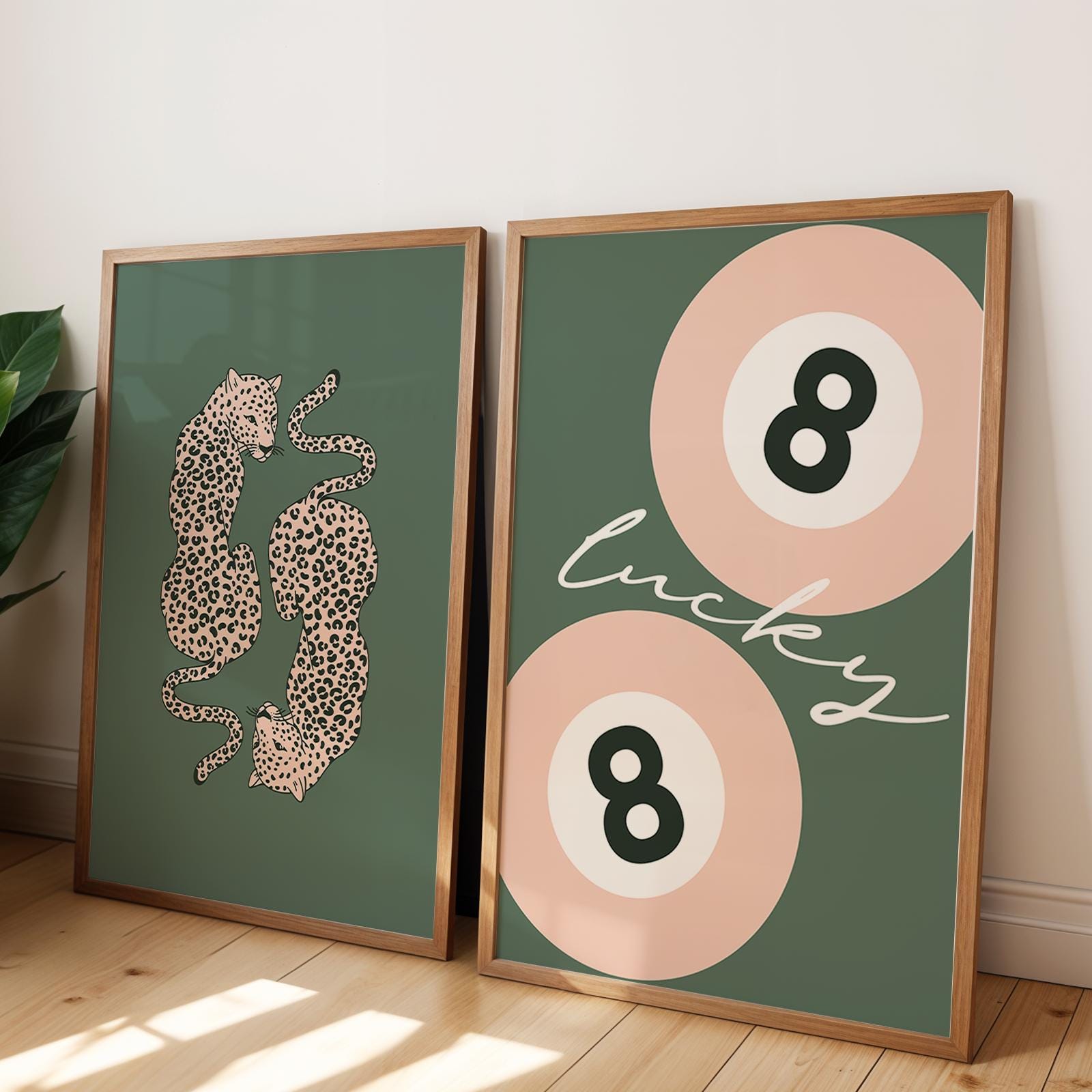 Retro 8 Ball Poster Set, Green Cheetah Print (digital Download) - Etsy