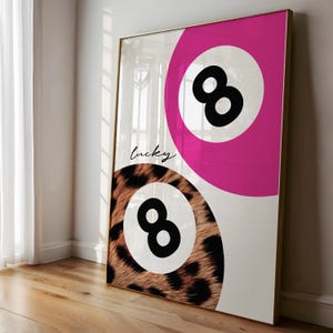 Retro Pink 8 Ball Poster, Hot Pink Lucky Eight Ball Print, Vintage Pool ...