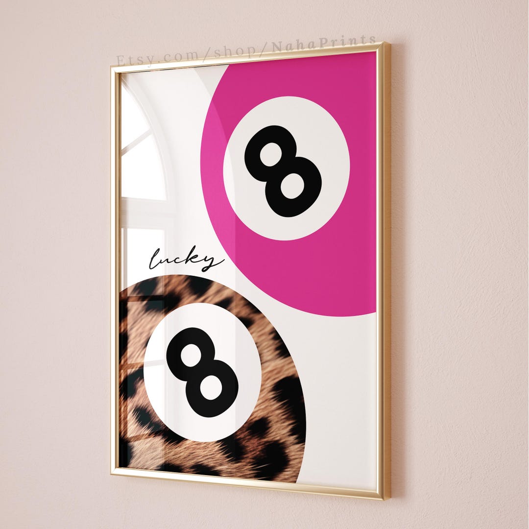 Retro Pink 8 Ball Poster, Hot Pink Lucky Eight Ball Print, Vintage Pool ...