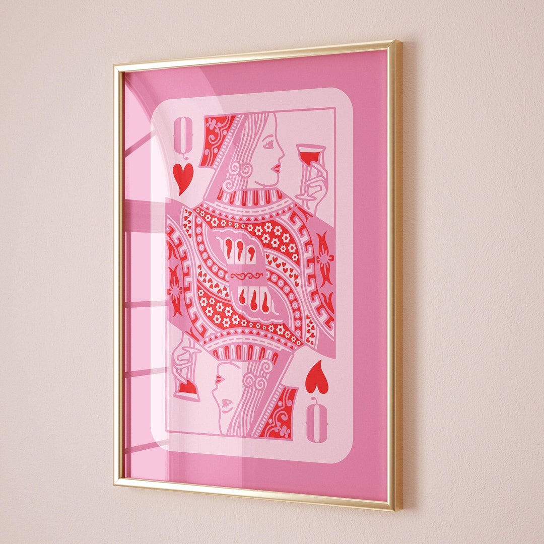 Queen of Hearts Playing Card Prints | Pink and Red Wall Art | Preppy ...