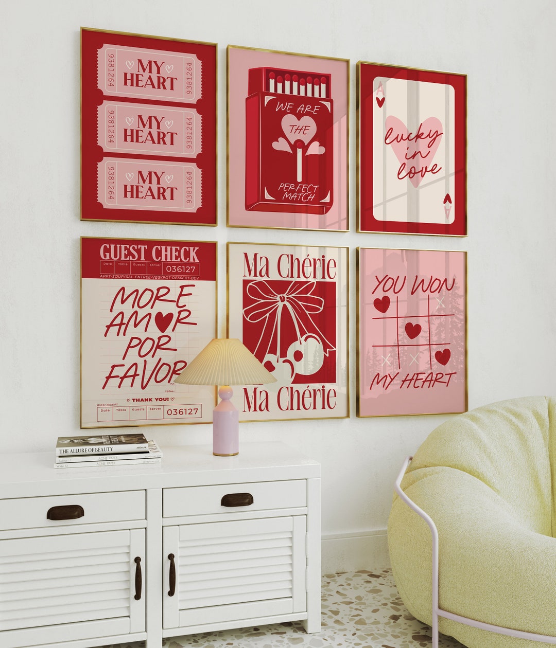 Valentines Day Wall Art Prints Set of 6 Valentines Posters | Retro ...