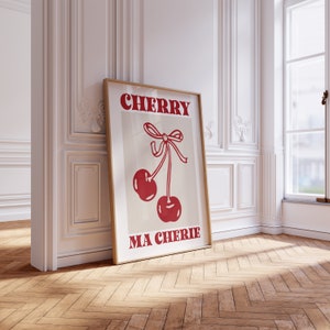 Vintage Red Bow Cherry Poster, Ma Cherie Coquette Wall Art It Girl Bow ...