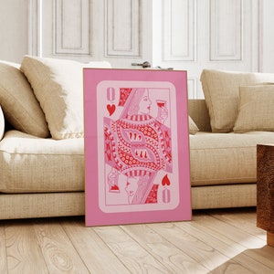 Queen of Hearts Playing Card Prints Pink and Red Wall Art Preppy Dorm ...