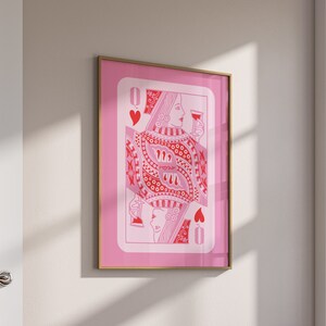 Queen of Hearts Playing Card Prints Pink and Red Wall Art Preppy Dorm ...