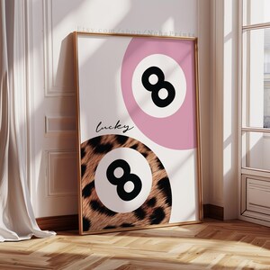 Retro 8 Ball Poster, Light Pink Lucky Eight Ball Print, Vintage Pool ...
