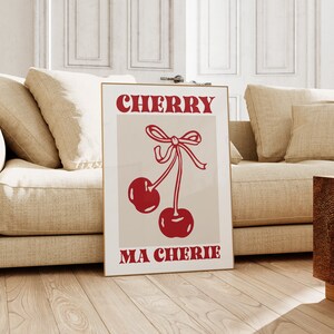 Vintage Red Bow Cherry Poster, Ma Cherie Coquette Wall Art It Girl Bow ...