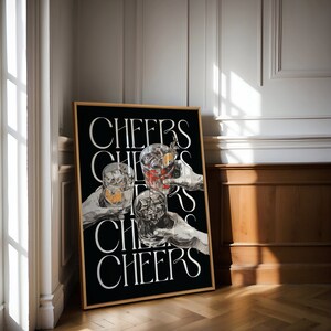 Cheers Print Bar Cart Decor Aesthetic Abstract Neutral Black and White Prints Cheers Poster Bar ...