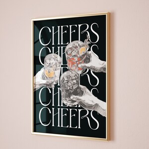 Cheers Print Bar Cart Decor Aesthetic Abstract Neutral Black and White Prints Cheers Poster Bar ...