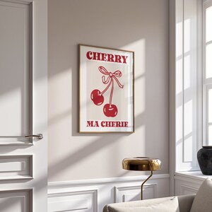Vintage Red Bow Cherry Poster, Ma Cherie Coquette Wall Art It Girl Bow ...