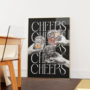 Cheers Print Bar Cart Decor Aesthetic Abstract Neutral Black and White Prints Cheers Poster Bar ...