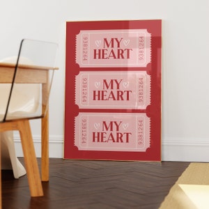 Trendy My Heart Ticket Print Red Valentines Day Decor Cute Valentines ...
