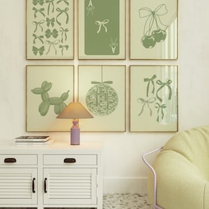 Sage Green Bows Print Set of 6, Coquette Decor, Preppy Wall Art, Ace ...