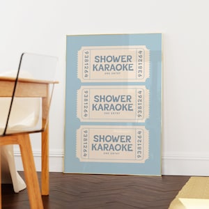 Shower Karaoke Ticket Print, Bathroom Decor Blue Cream Aesthetic ...