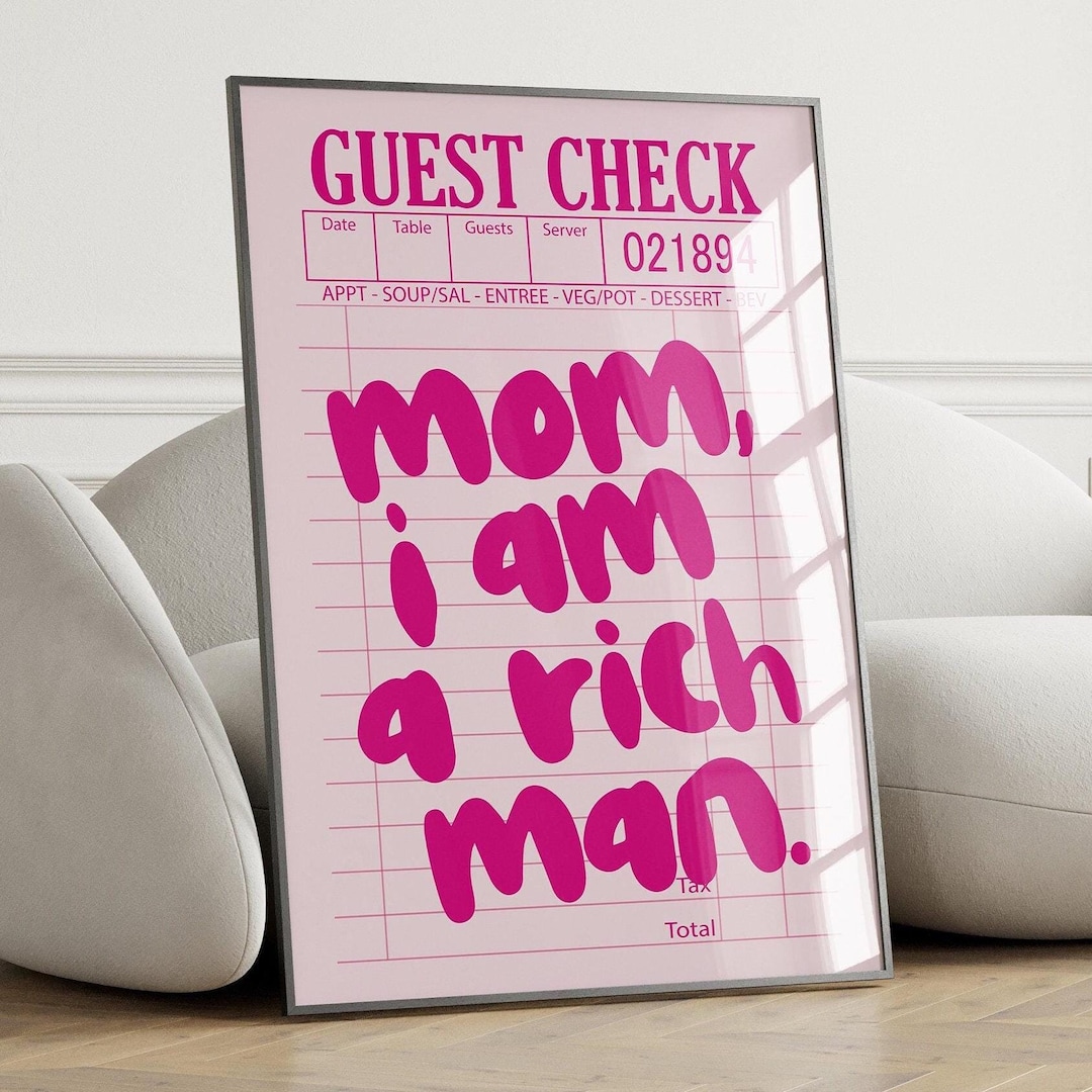 Mom I Am a Rich Man Poster, Bar Cart Art Print Cocktail Decor, Preppy ...