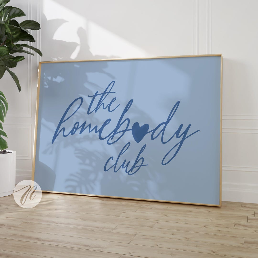 Homebody Club Print, Navy Blue Heart, Introvert Art (digital Download ...