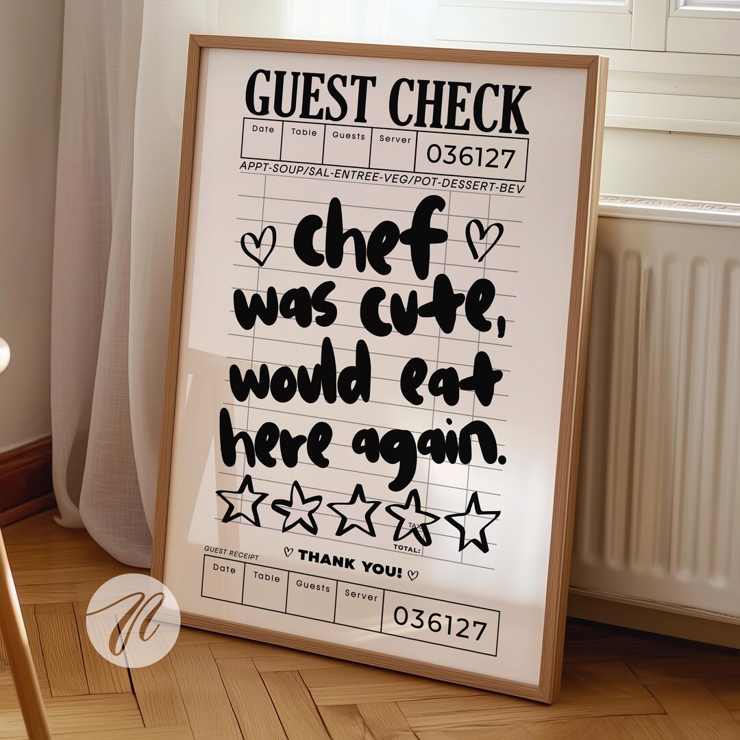 Chef Was Cute Would Eat Here Again, Guest Check Print, Kitchen Wall Art ...