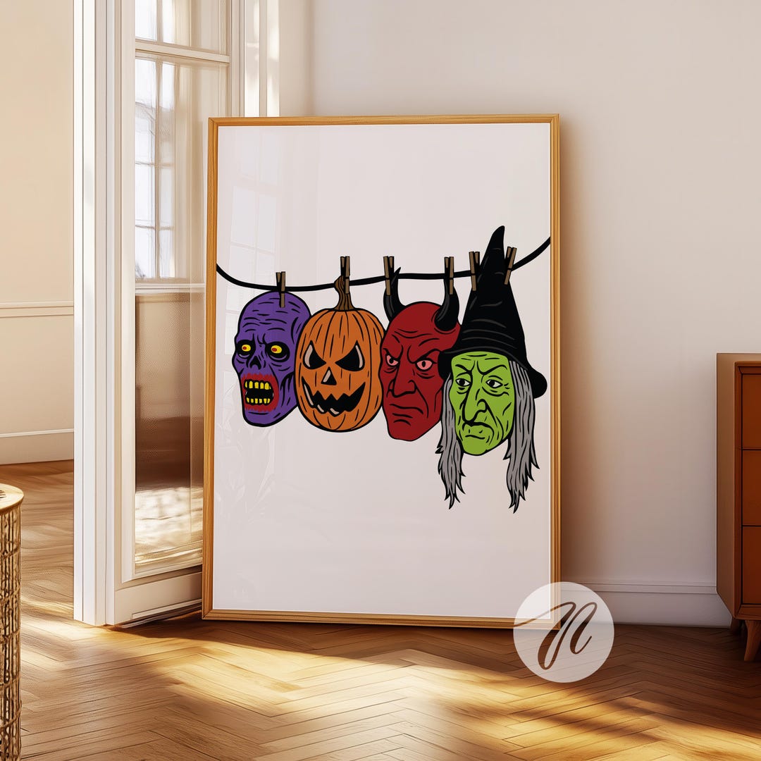 Retro Halloween Masks Print: Spooky Wall Art (digital Download) - Etsy