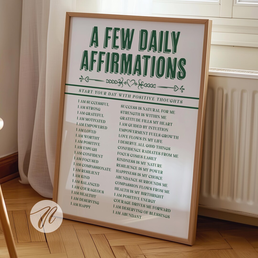 Sage Green Daily Affirmations Print, Trendy Dorm Decor (digital ...