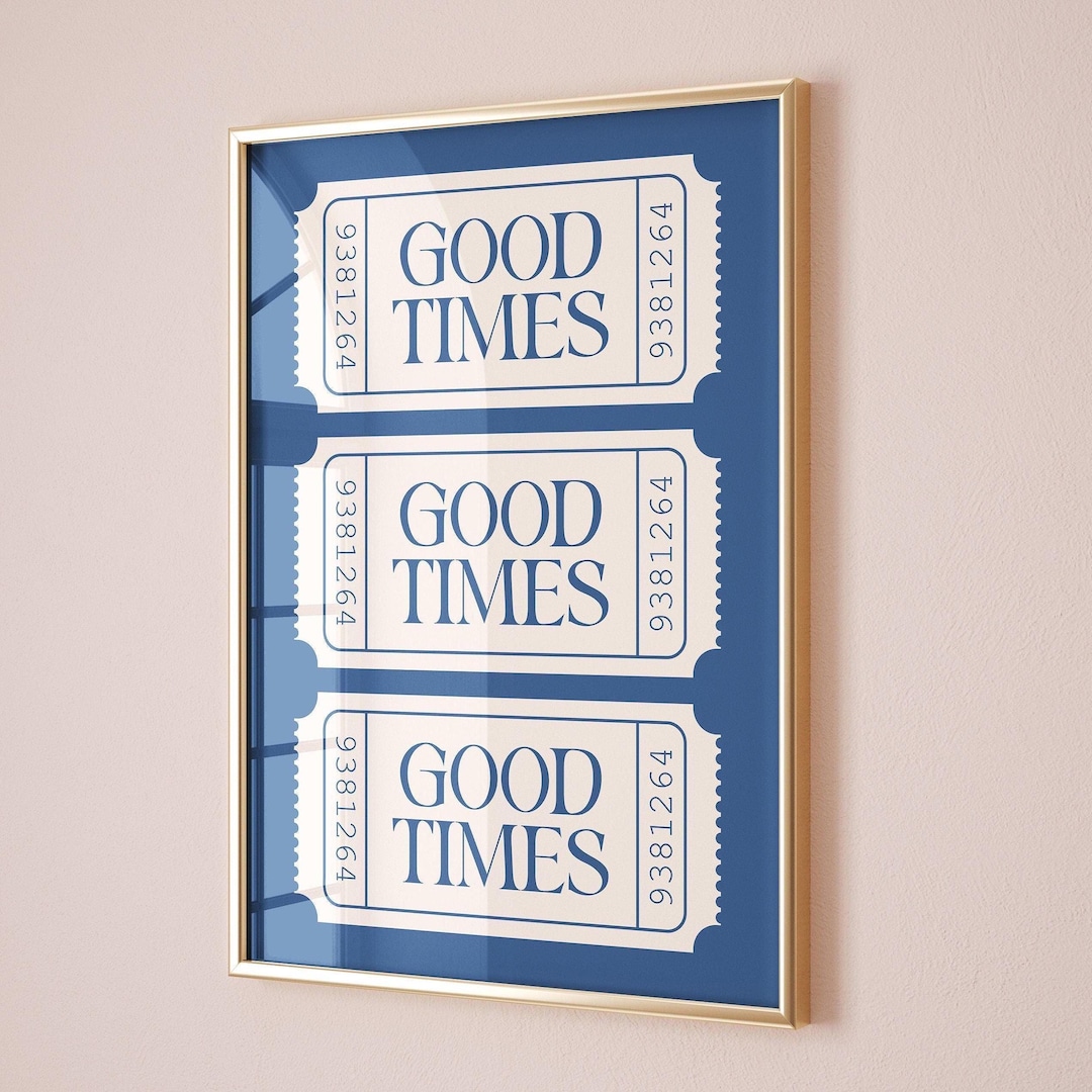 Good Times Ticket Poster, Bar Cart Art Cocktail Print, Trendy Dark Blue ...