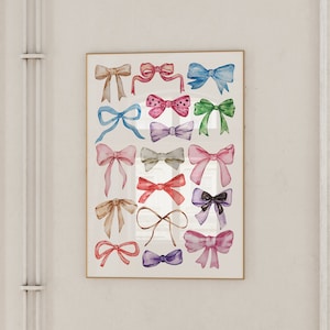 Trendy Watercolor Bows Wall Art Prints Grand Millennial Wall Art ...