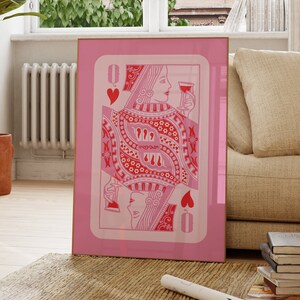 Queen of Hearts Playing Card Prints | Pink and Red Wall Art | Preppy ...