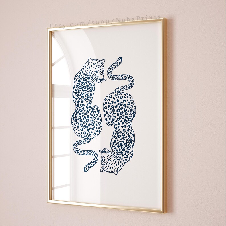 Navy Wall Art Set, Retro 8 Ball Poster, Blue Cheetah Print, Navy ...