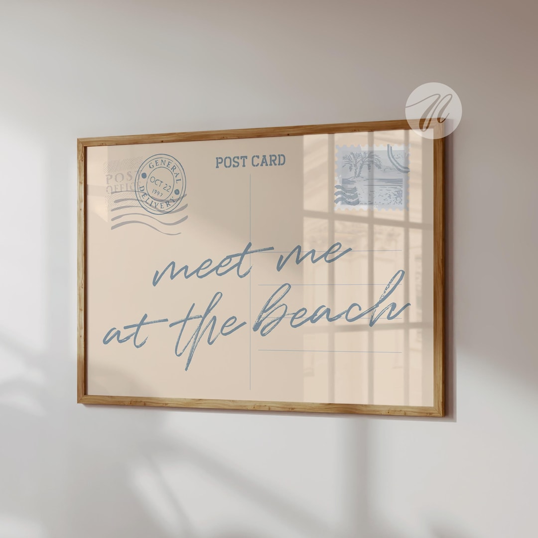 Meet Me at the Beach Post Card Print, Trendy Coastal Wall Art, Light ...