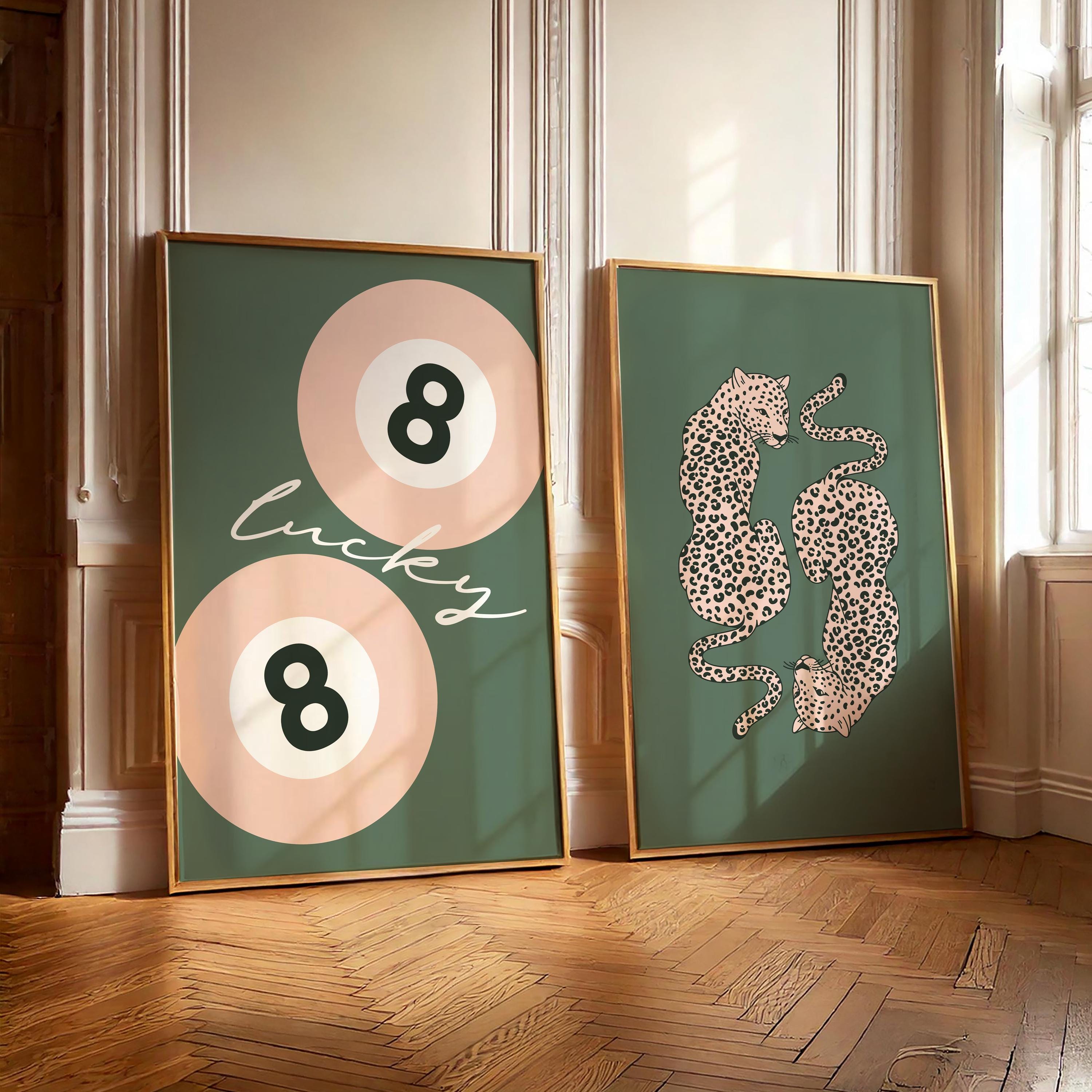 Retro 8 Ball Poster Set, Green Cheetah Print (digital Download) - Etsy