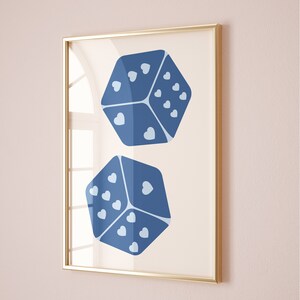 Cute Dice Print, Trendy Wall Art, Blue and White Aesthetic Poster ...