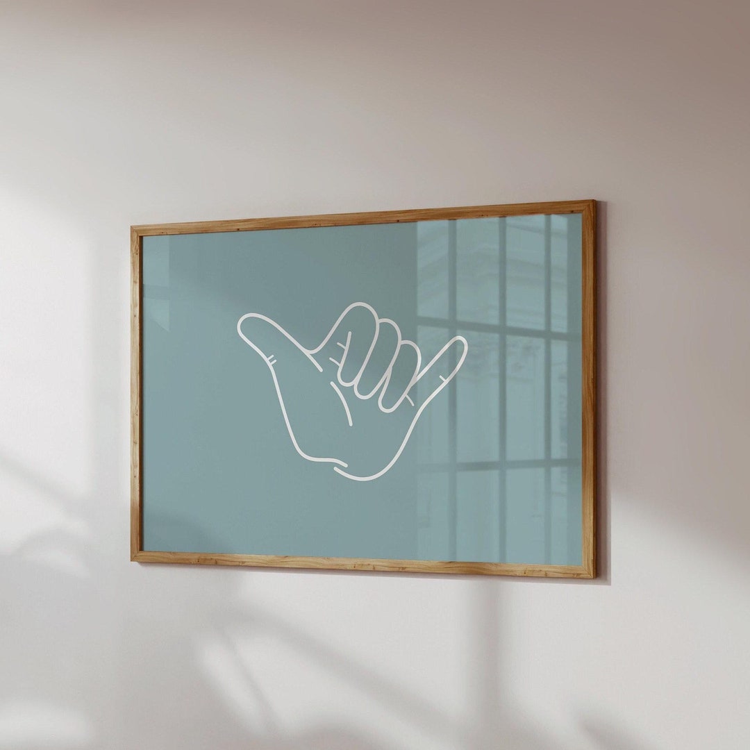 Shaka Hand Sign Art Print Trendy Coastal Beachy Blue Wall Art Aesthetic ...
