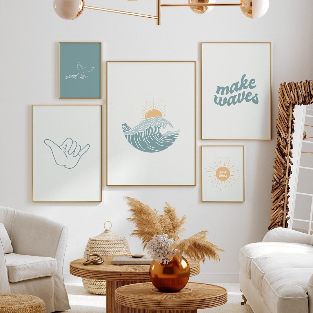 Boho Surf Gallery Wall Art, Set of 5 Prints, Surf Nursery Decor, Surf ...